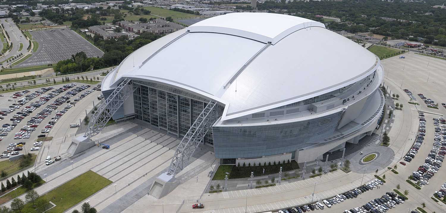How far do the two main steel arches of the AT&T Stadium span? | Stadia ...