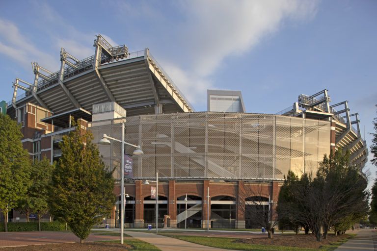 M&T Bank Stadium adds architectural mesh raven's wing design | Stadia ...