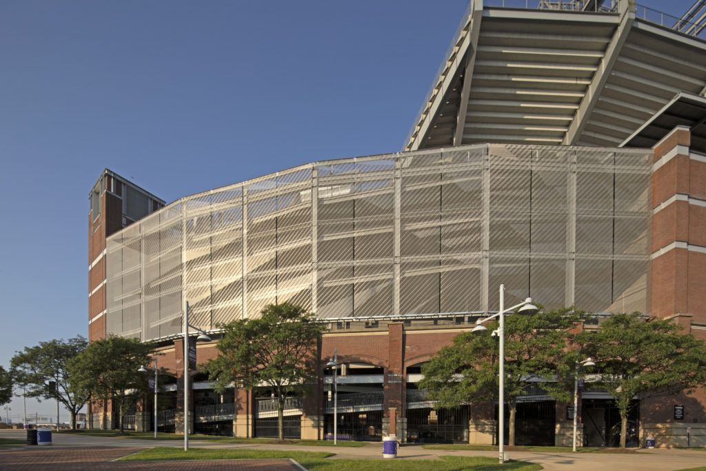 M&T Bank Stadium adds architectural mesh raven's wing design | Stadia ...